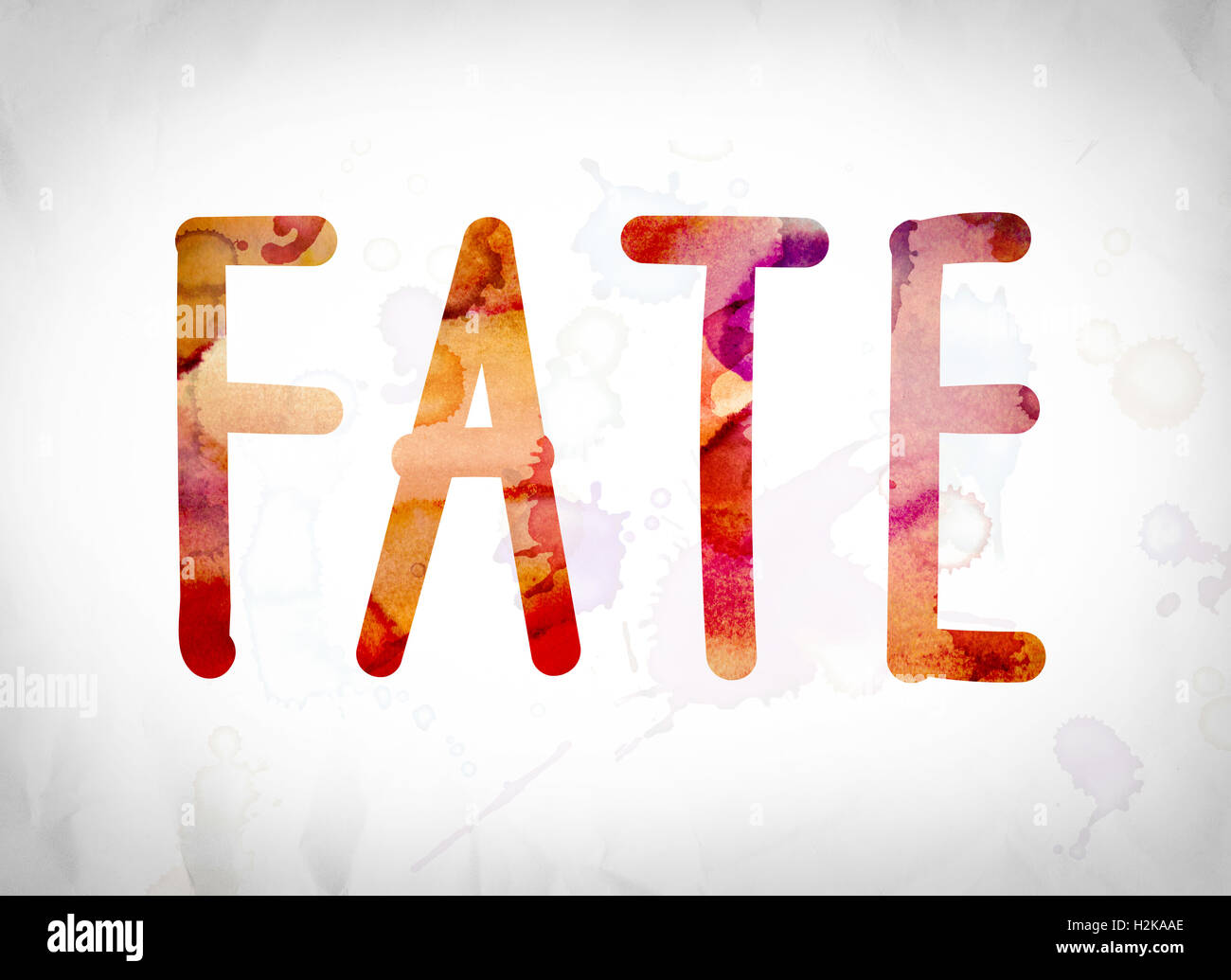 The word "Fate" written in watercolor washes over a white paper ...