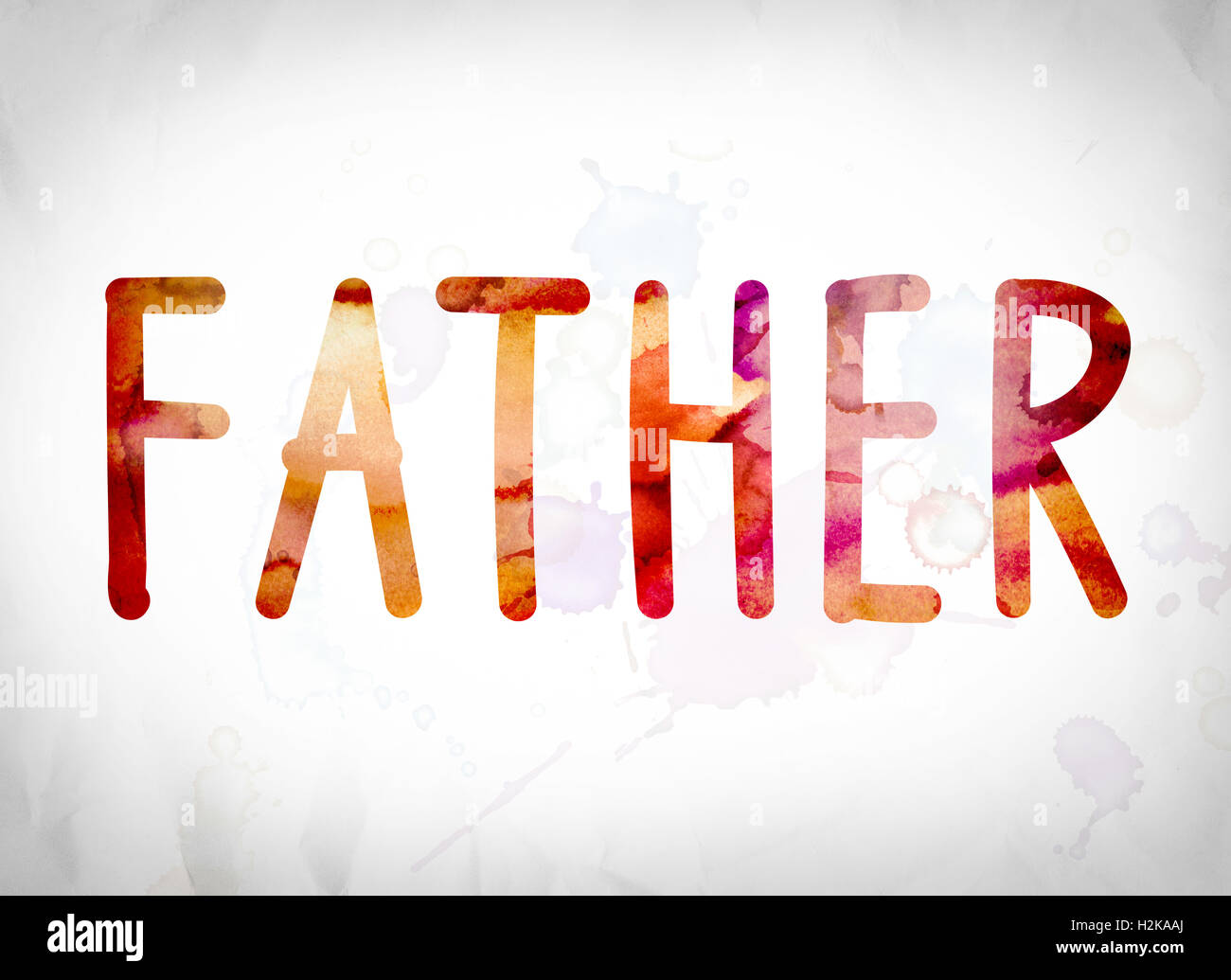 The word "Father" written in watercolor washes over a white paper ...