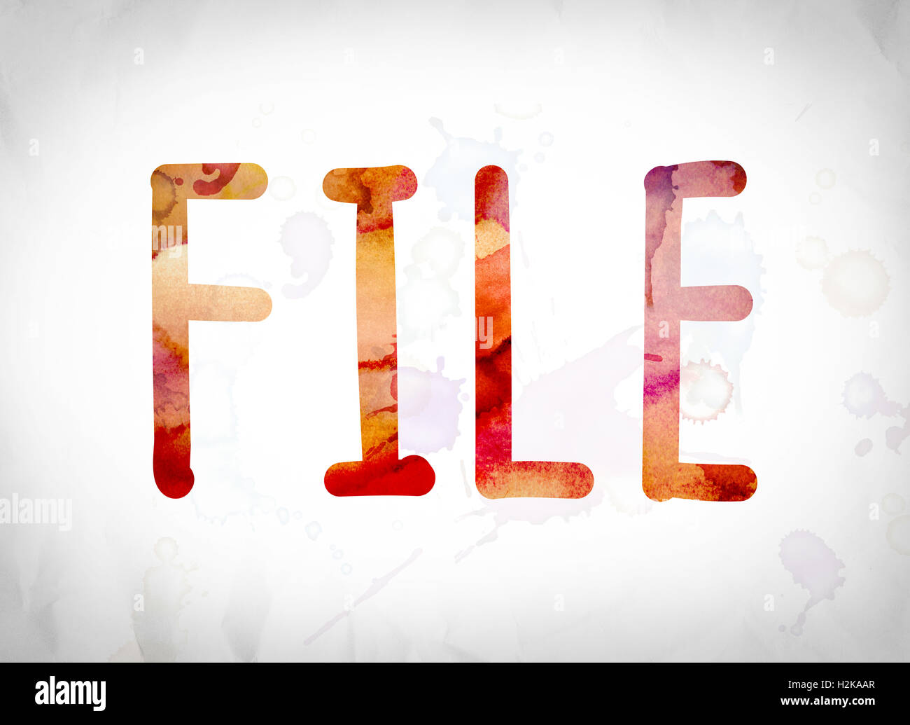 The word "File" written in watercolor washes over a white paper ...