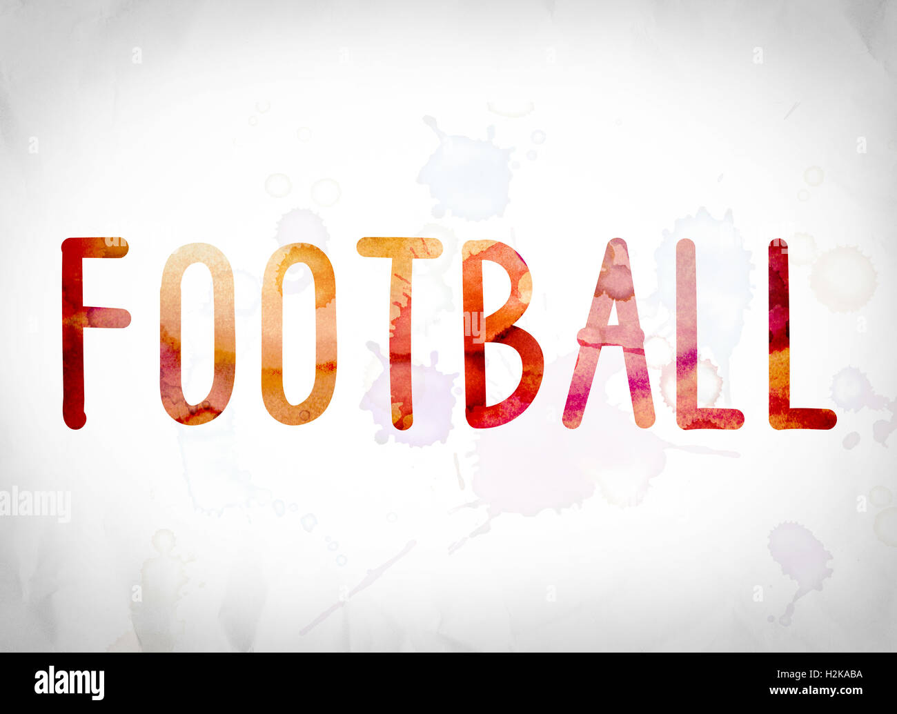 The word "Football" written in watercolor washes over a white paper ...