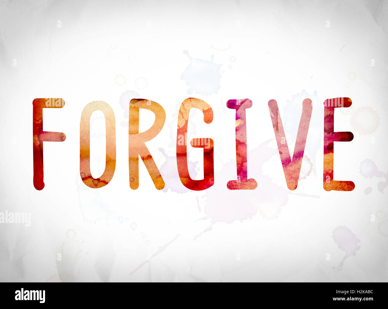 The word "Forgive" written in watercolor washes over a white paper ...
