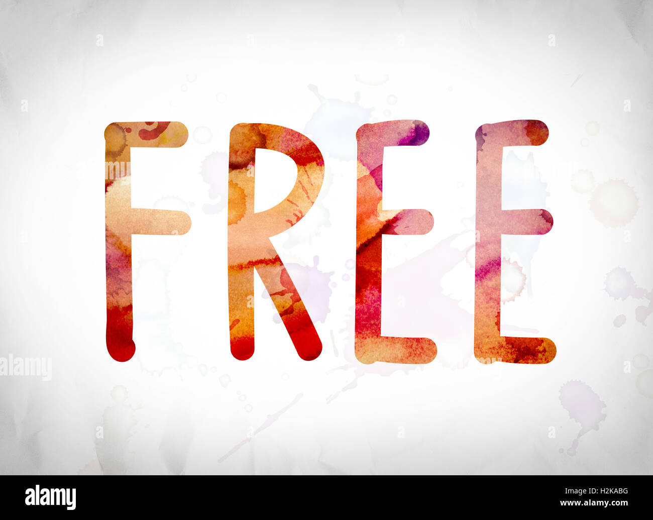 The word "Free" written in watercolor washes over a white paper ...