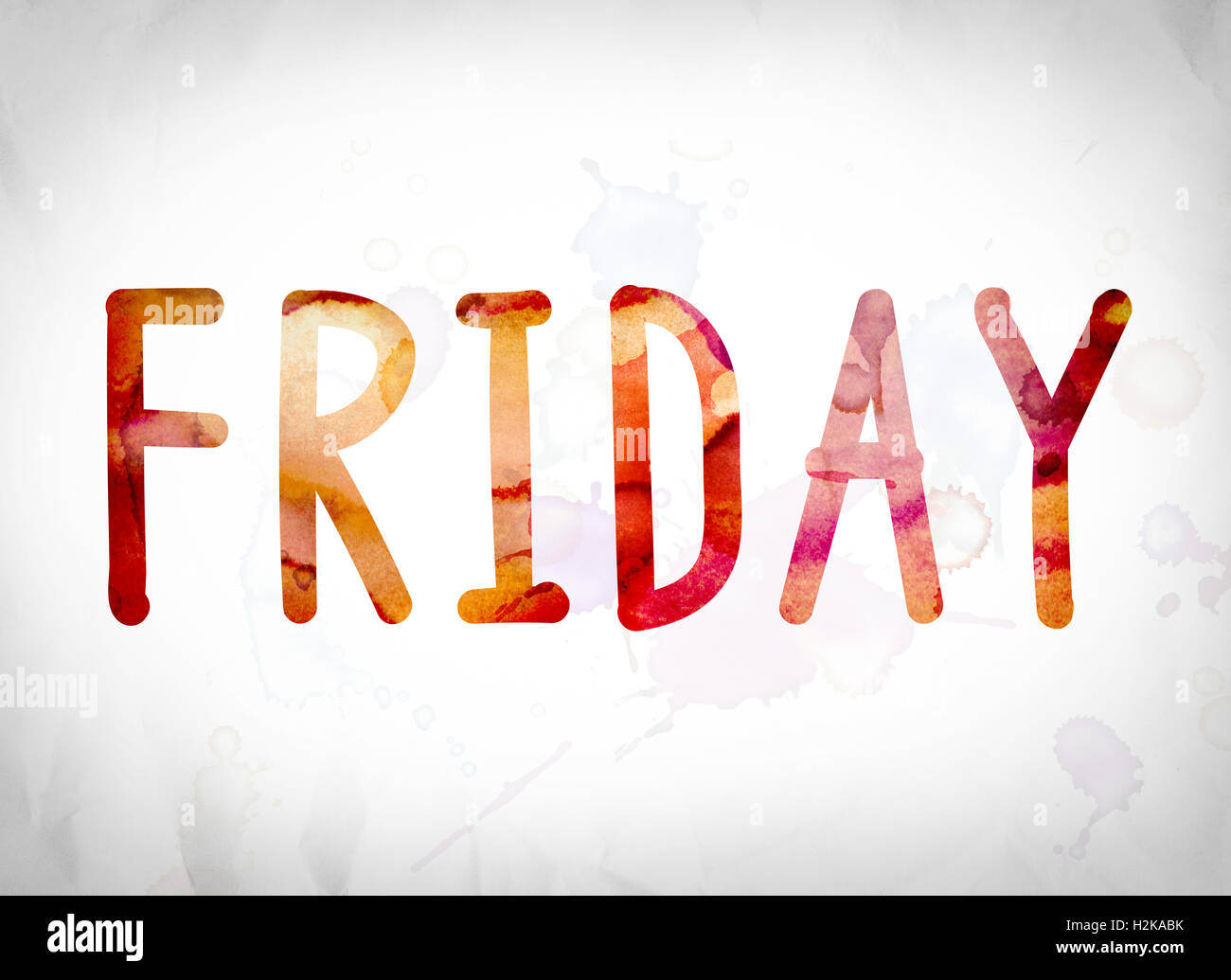 The word "Friday" written in watercolor washes over a white paper ...