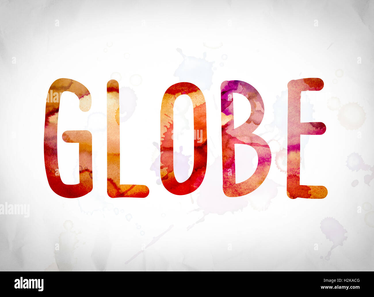 The word "Globe" written in watercolor washes over a white paper ...
