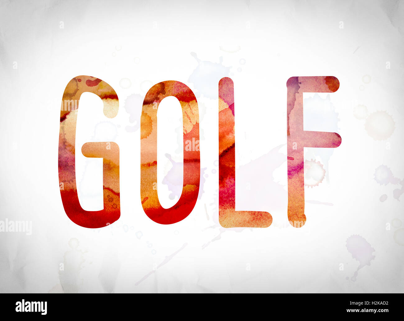 The word "Golf" written in watercolor washes over a white paper ...