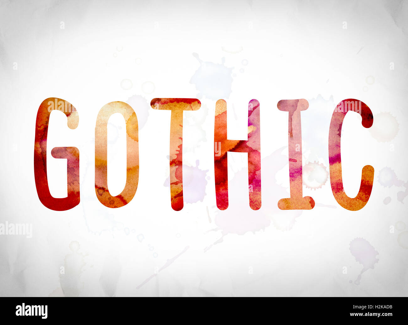The word "Gothic" written in watercolor washes over a white paper ...