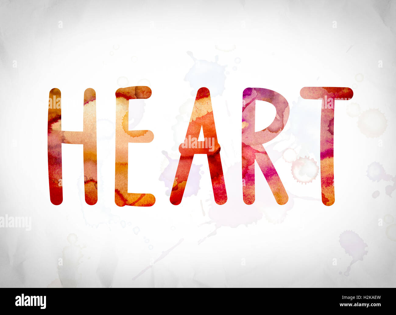 The word "Heart" written in watercolor washes over a white paper ...