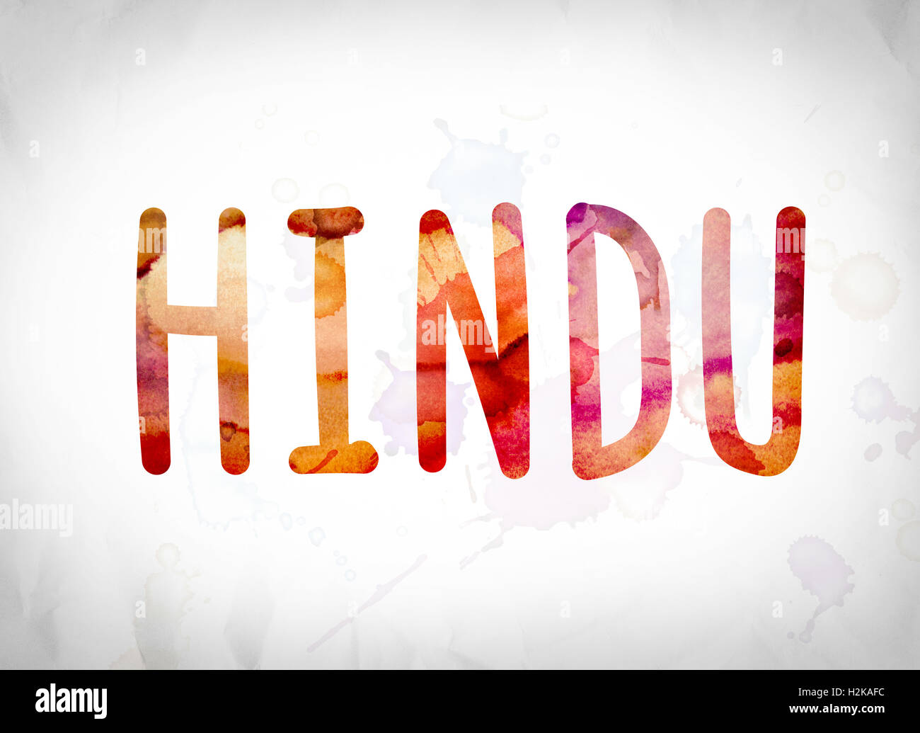 The word "Hindu" written in watercolor washes over a white paper ...