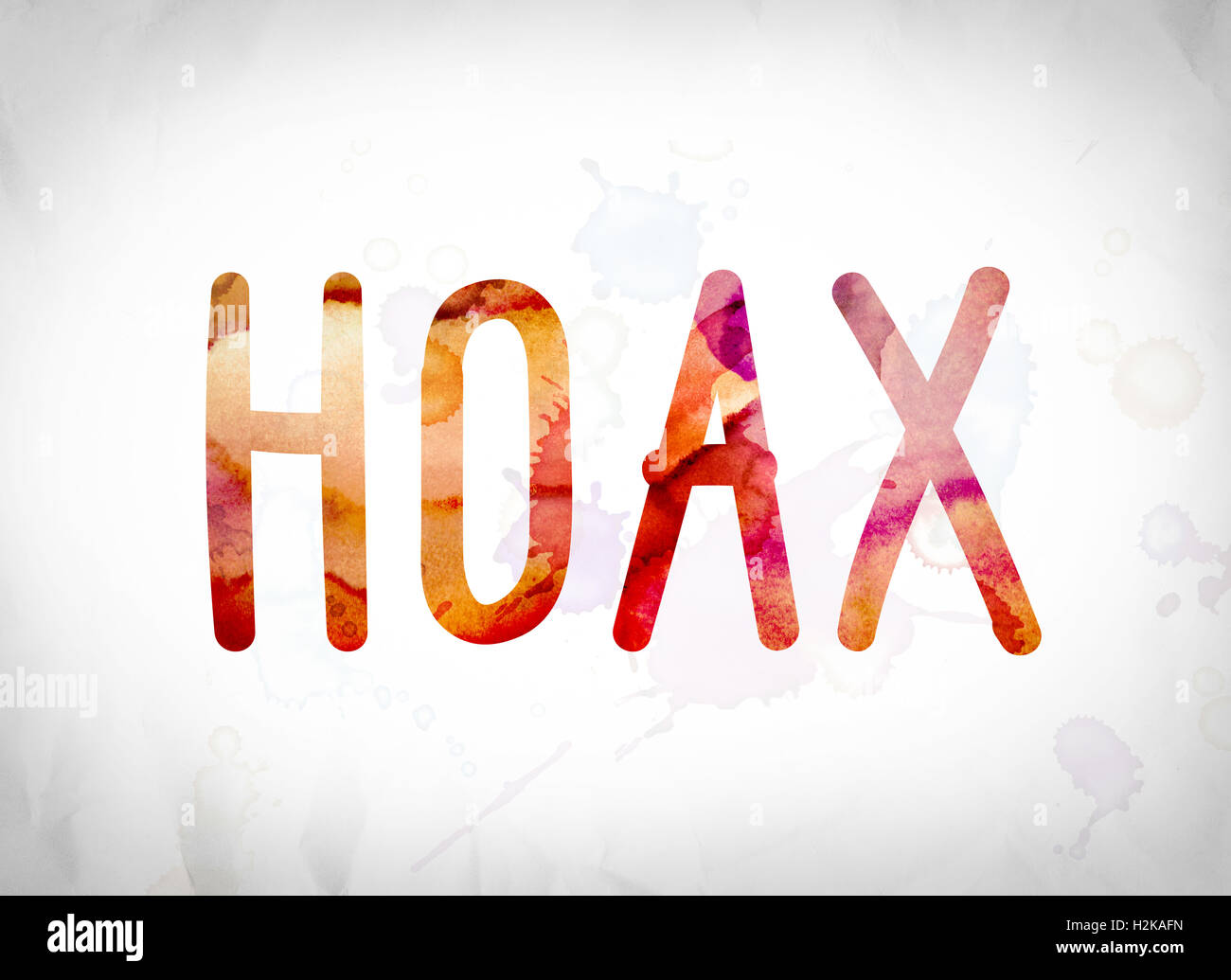 The word "Hoax" written in watercolor washes over a white paper ...