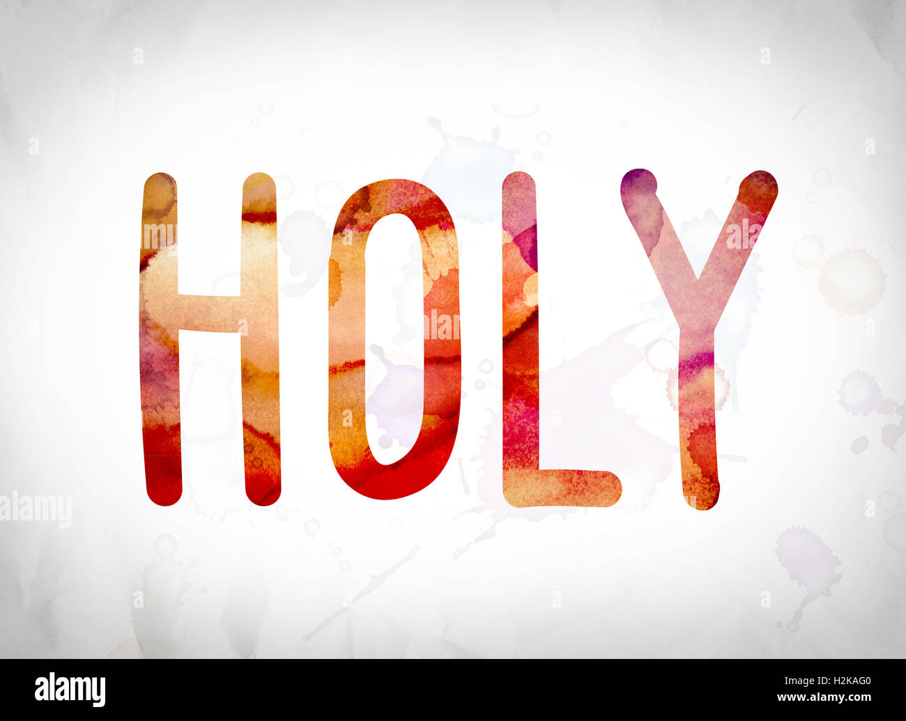 The word "Holy" written in watercolor washes over a white paper ...