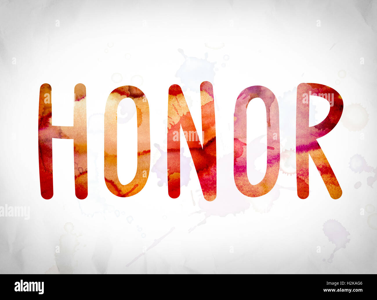 The word "Honor" written in watercolor washes over a white paper ...