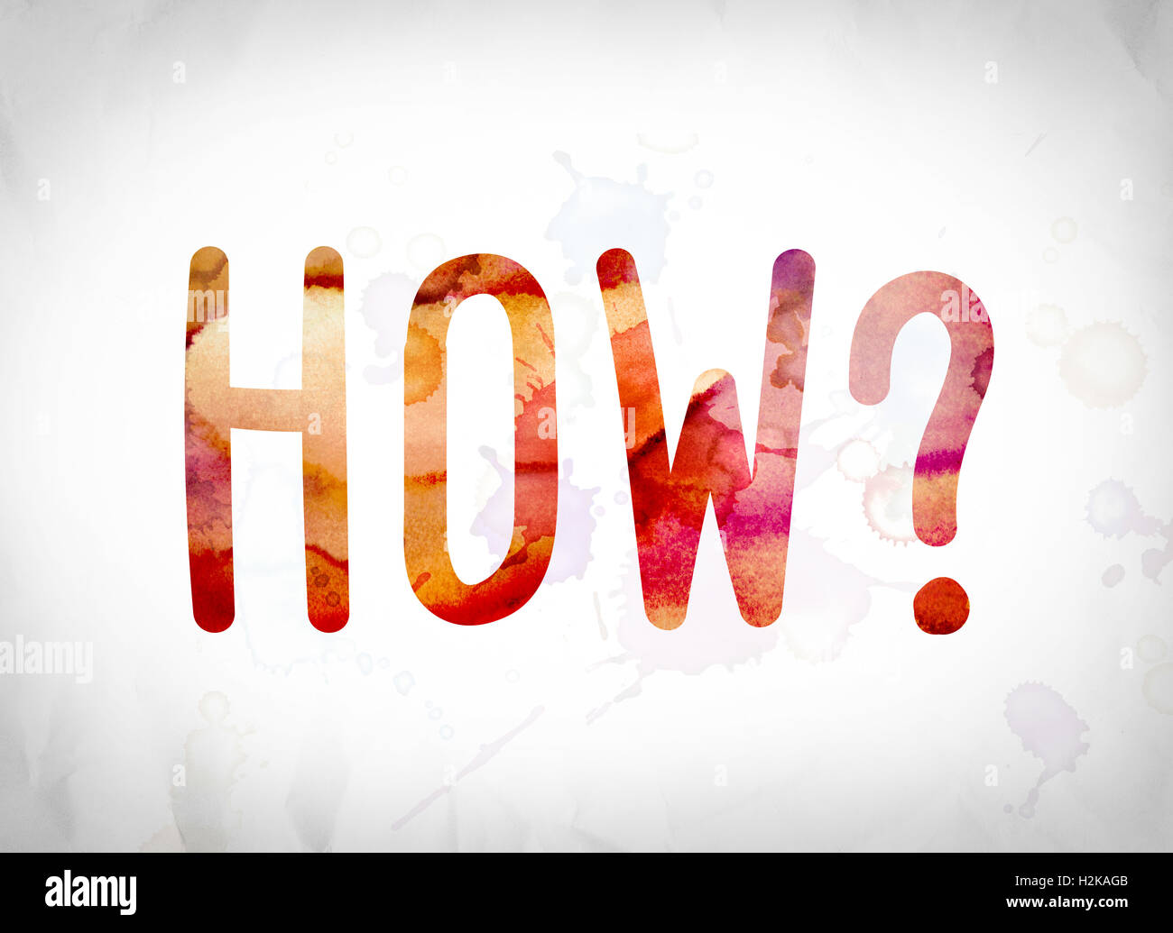 The word "How" written in watercolor washes over a white paper ...
