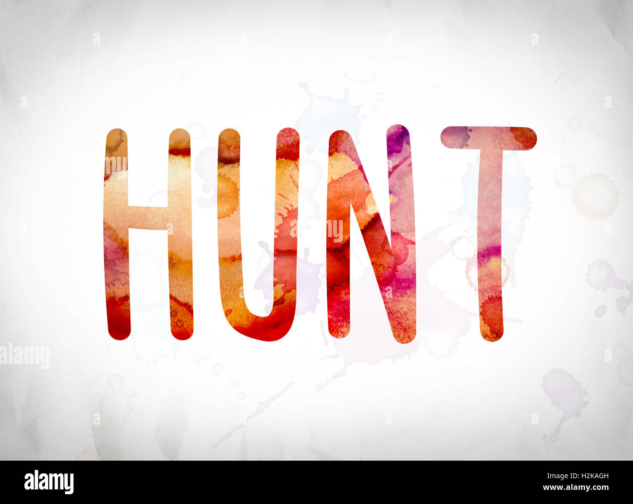 The word "Hunt" written in watercolor washes over a white paper ...