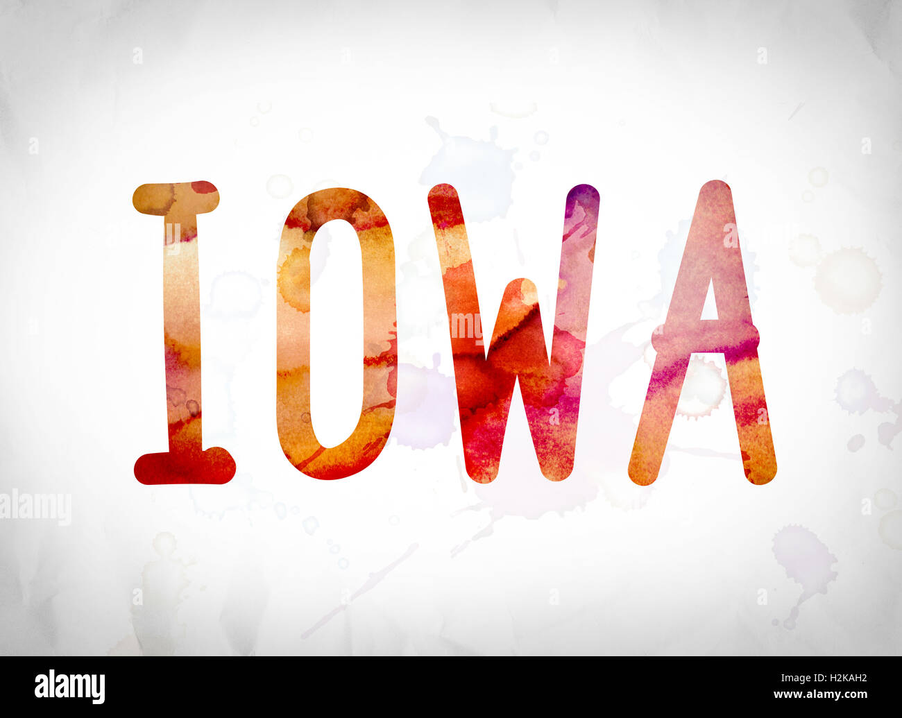 The word "Iowa" written in watercolor washes over a white paper ...