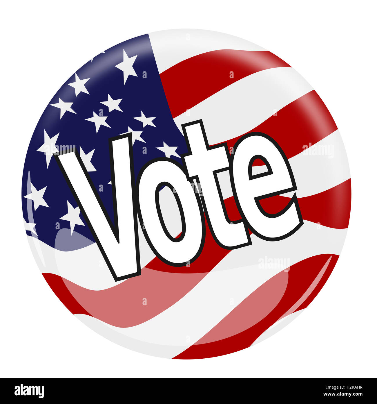 Illustration of a glossy vote button with the flag of the United States ...