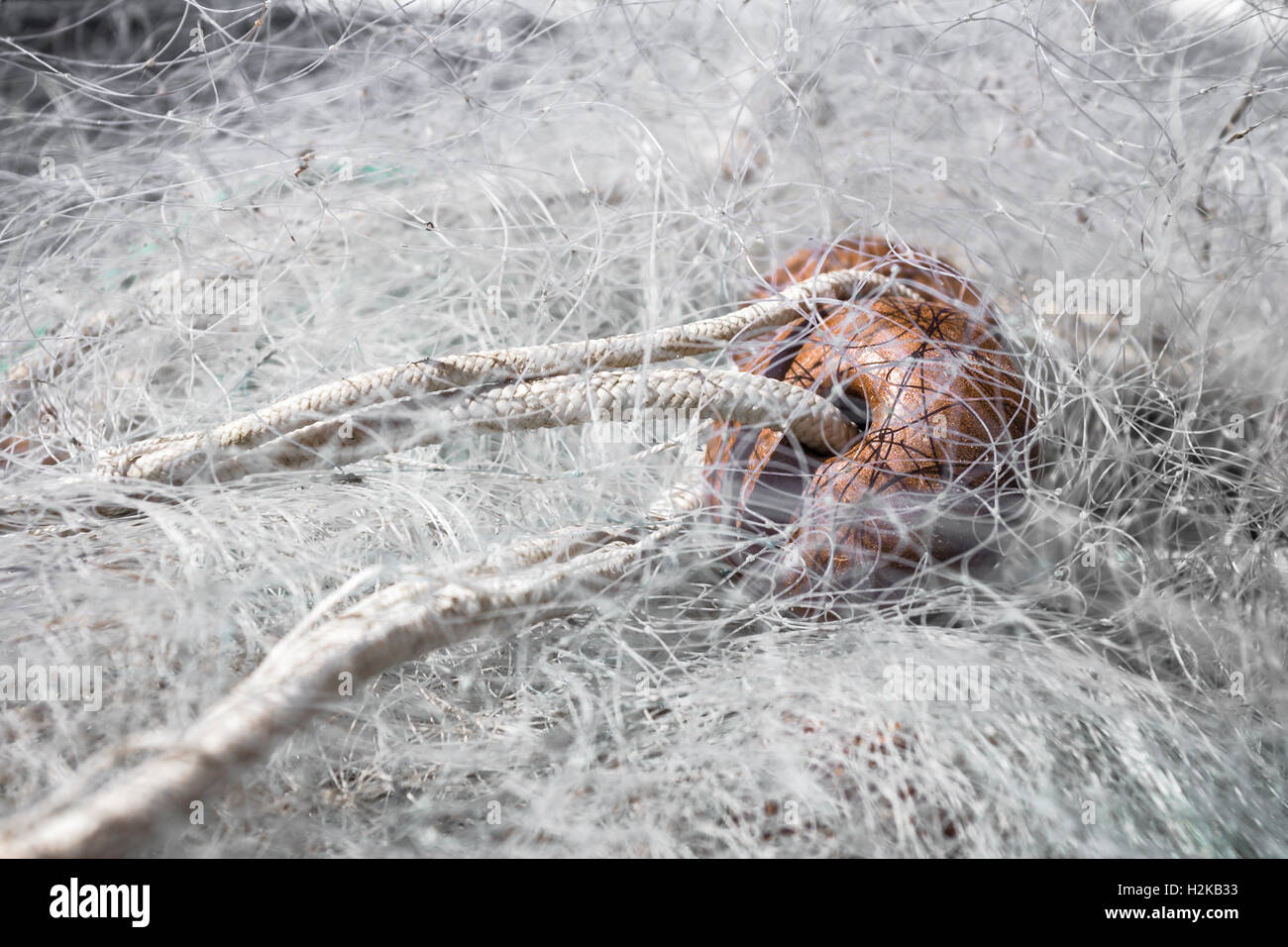 Fishing net with floats. Extreme close-up. Shallow DOF Stock Photo - Alamy