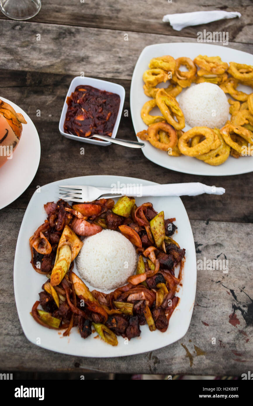 A Sri Lankan seafood meal served at a restaurant on Talalla Beach ...