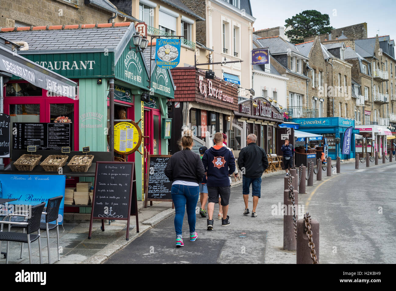 Seafood restaurants along harbour, Cancale, Brittany, France, EU ...