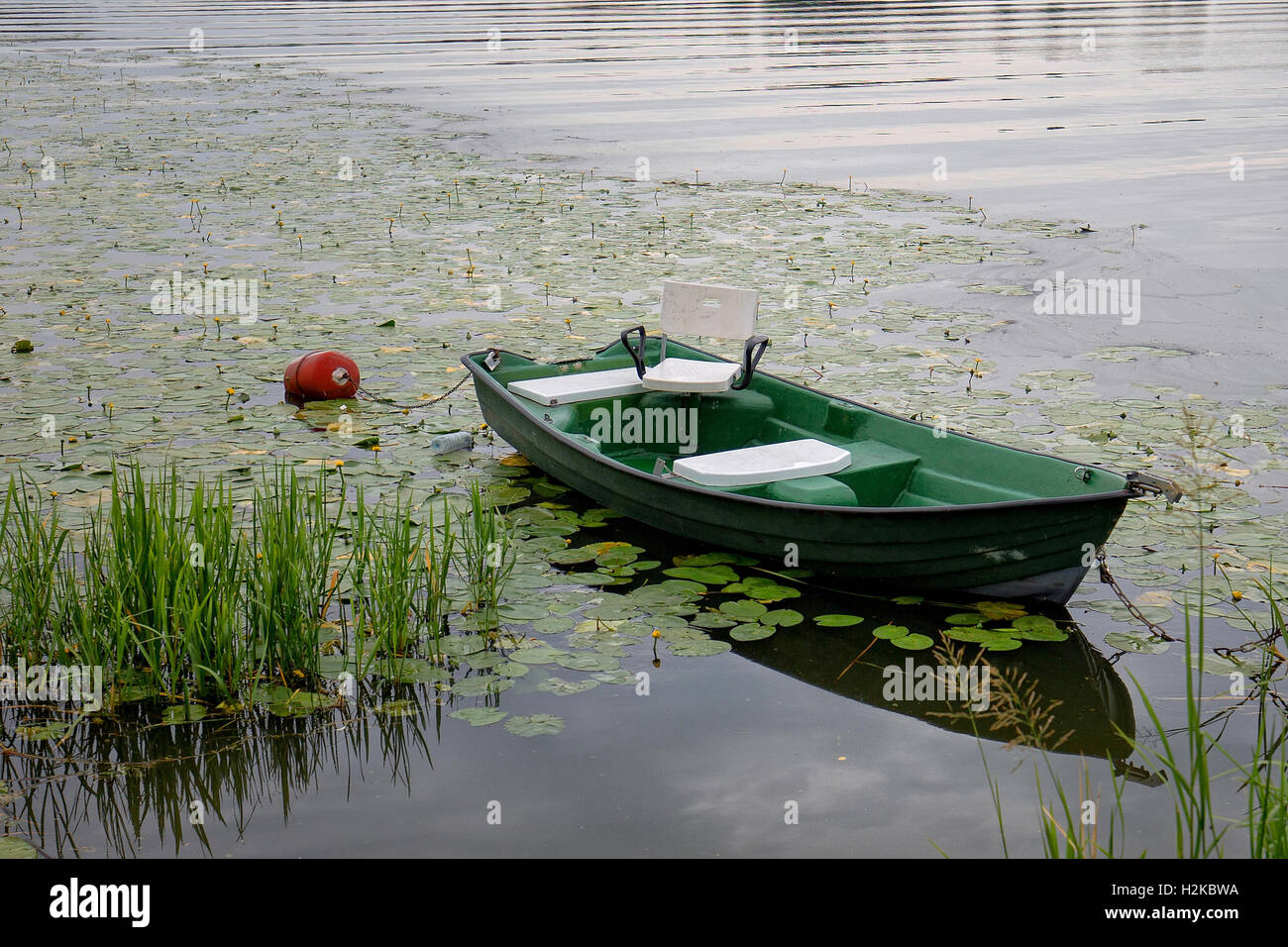 Green boat on the lake Stock Photo - Alamy