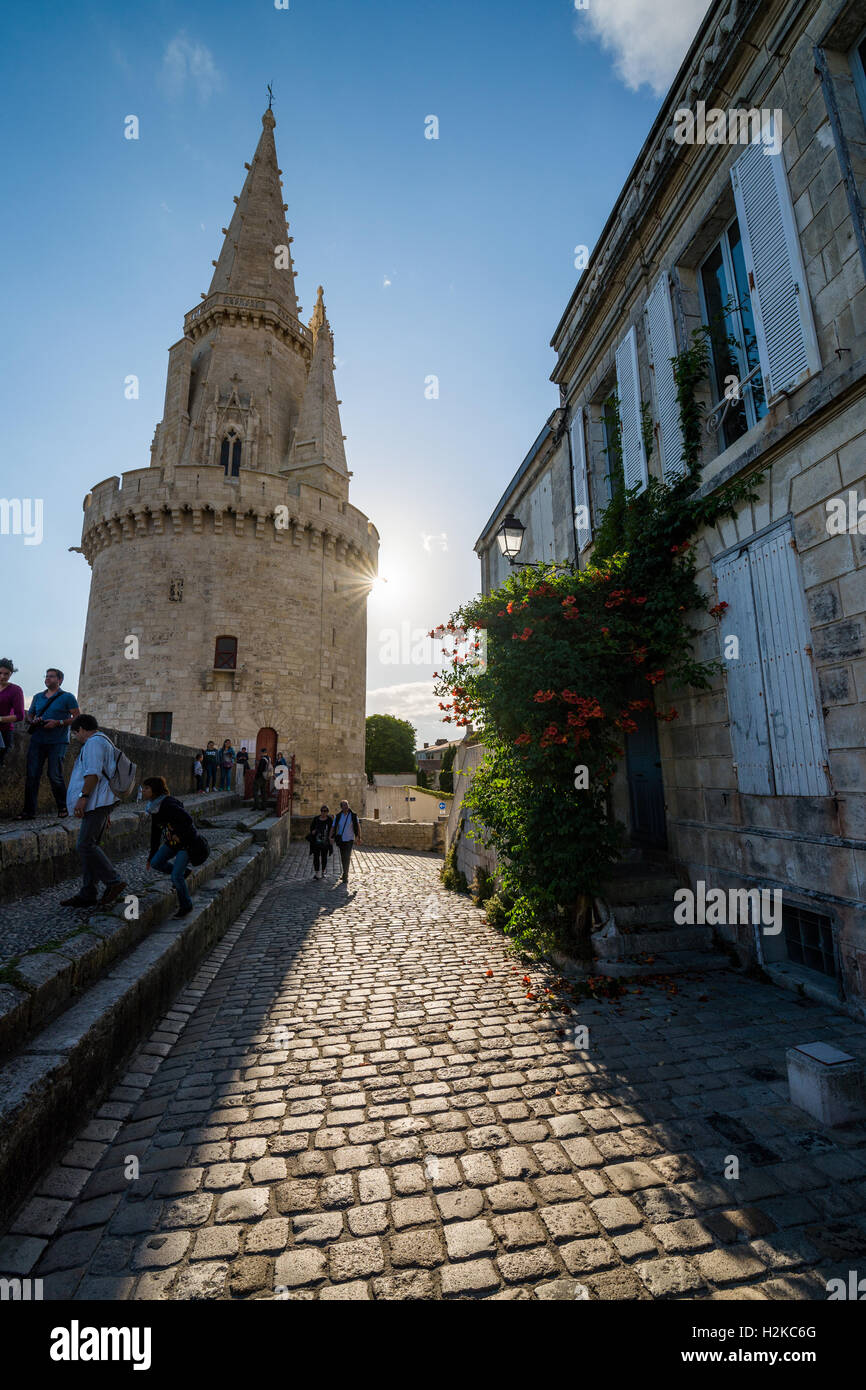 City street in La Rochelle, Charente Maritime, south west France, EU ...