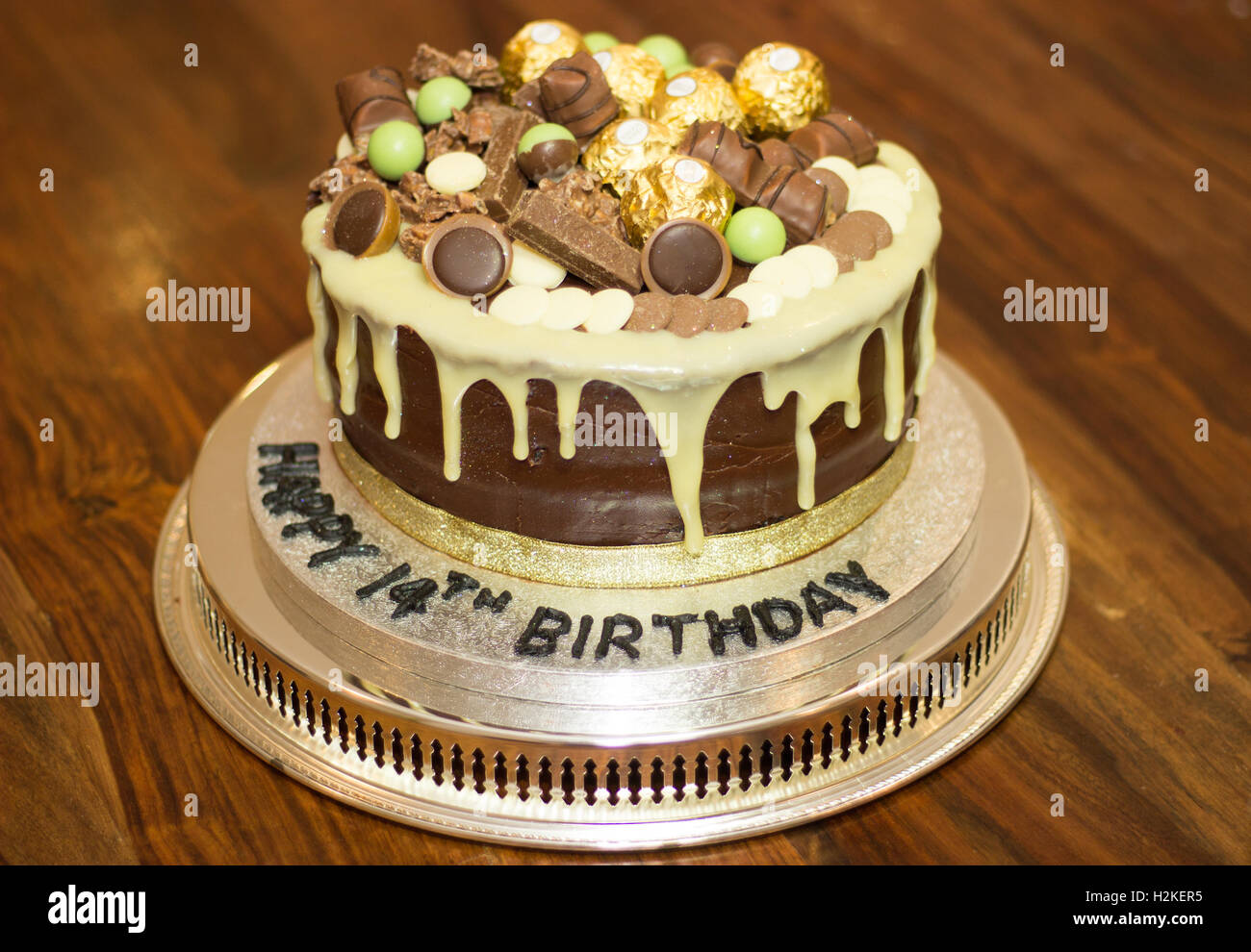 birthday cake, chocolate birthday cake, ganache Stock Photo - Alamy