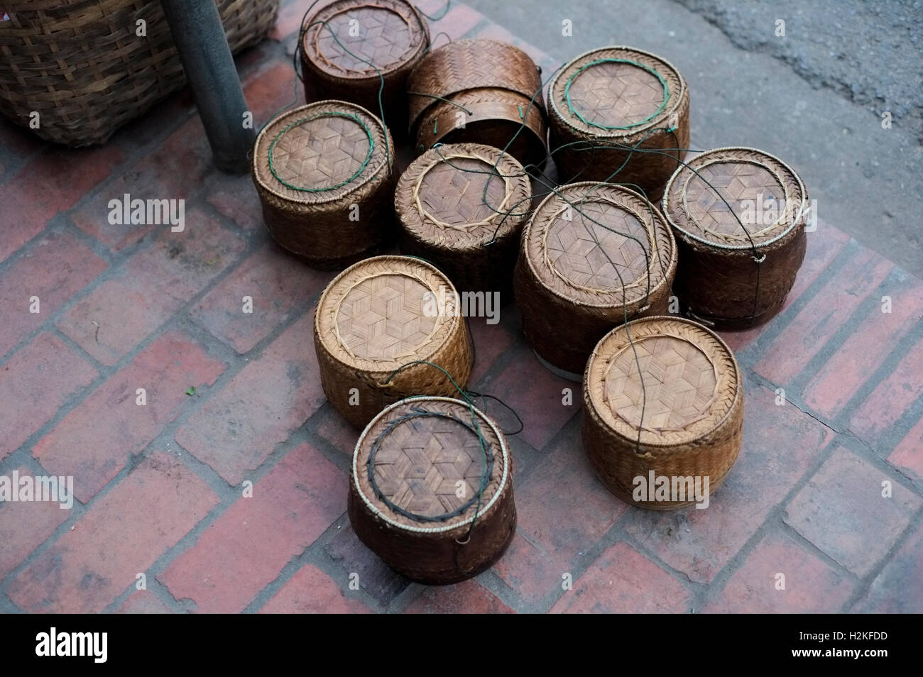 Bamboo rice containers Stock Photo - Alamy