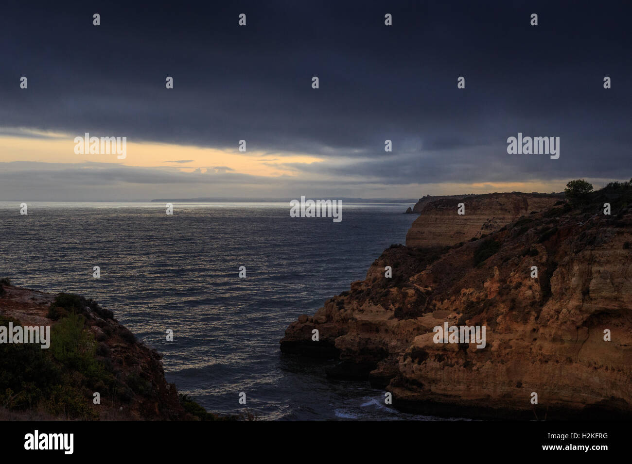 Landscape of sandstone and carbonate rock cliffs against the ocean ...
