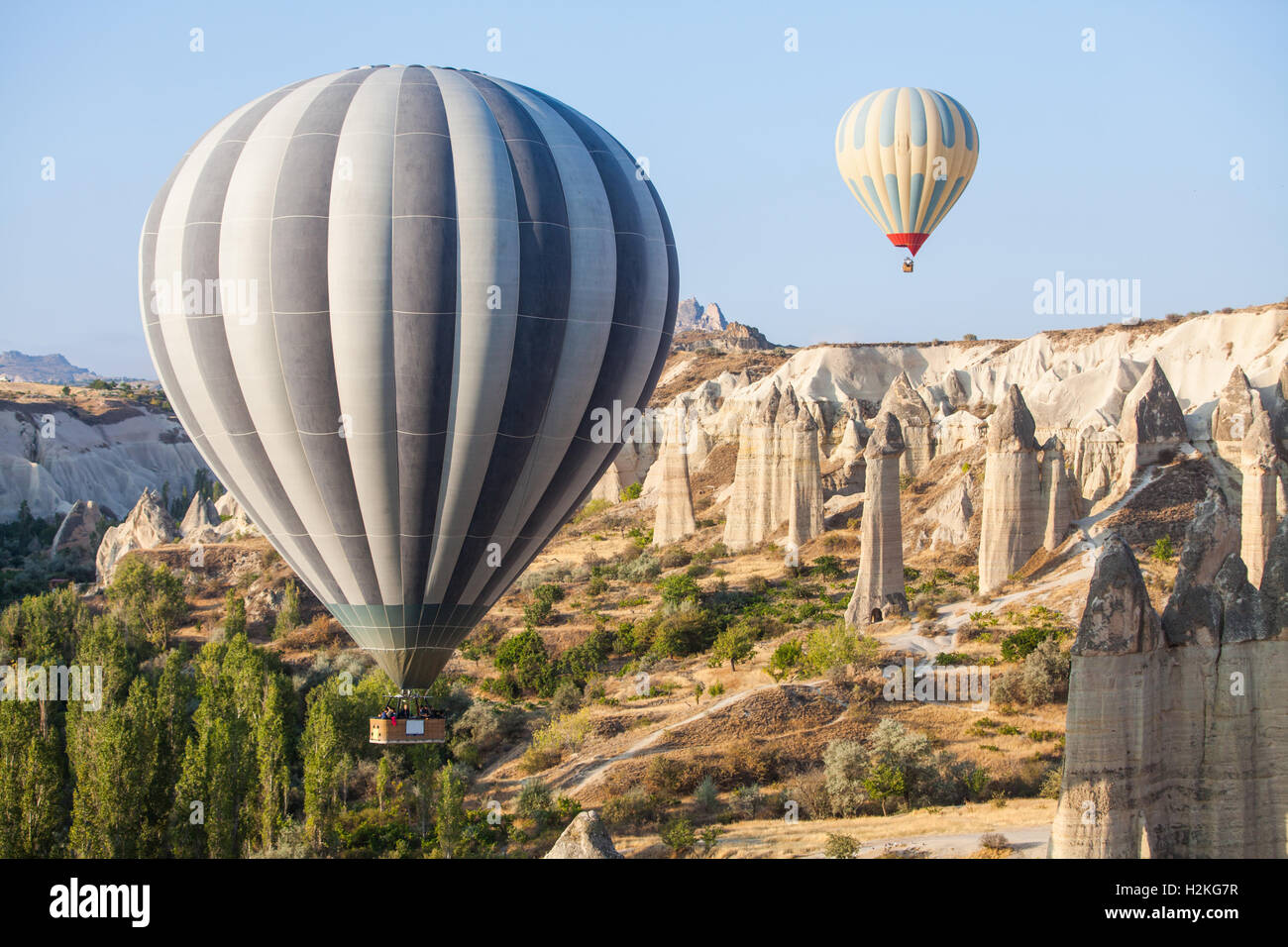 Color image of hot air balloons flying in Cappadocia, Turkey, at ...