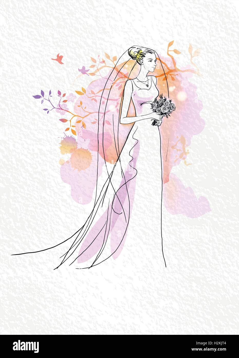 Wedding watercolor art with bride Stock Vector Image & Art - Alamy