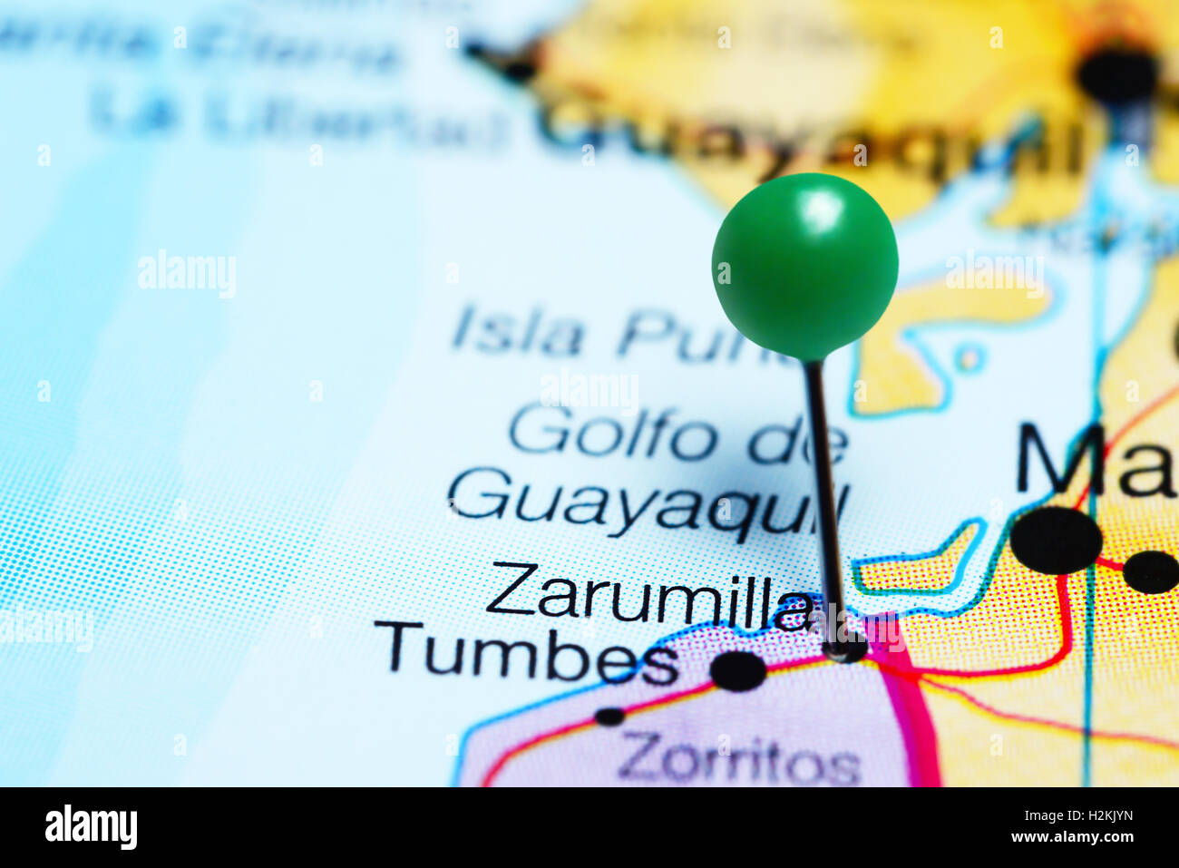 Zarumilla pinned on a map of Peru Stock Photo - Alamy