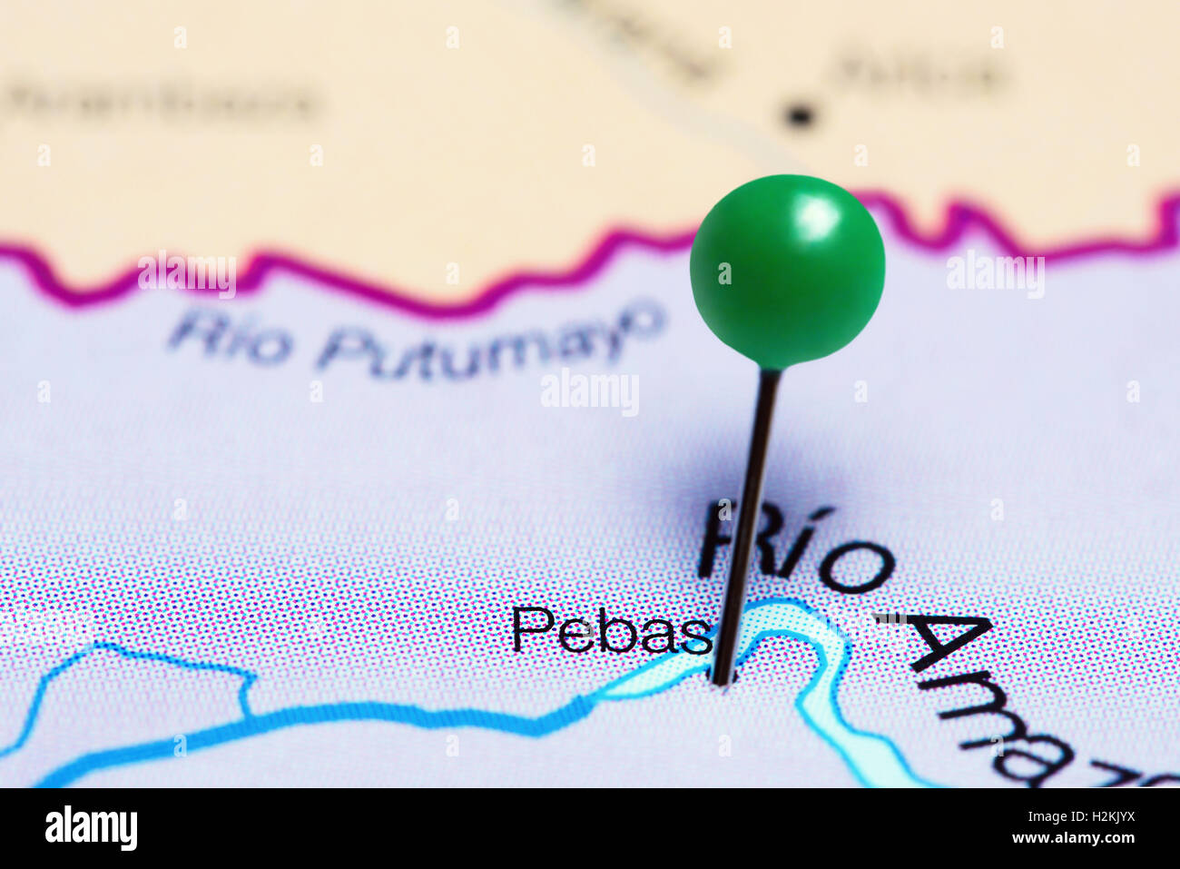 Pebas pinned on a map of Peru Stock Photo - Alamy
