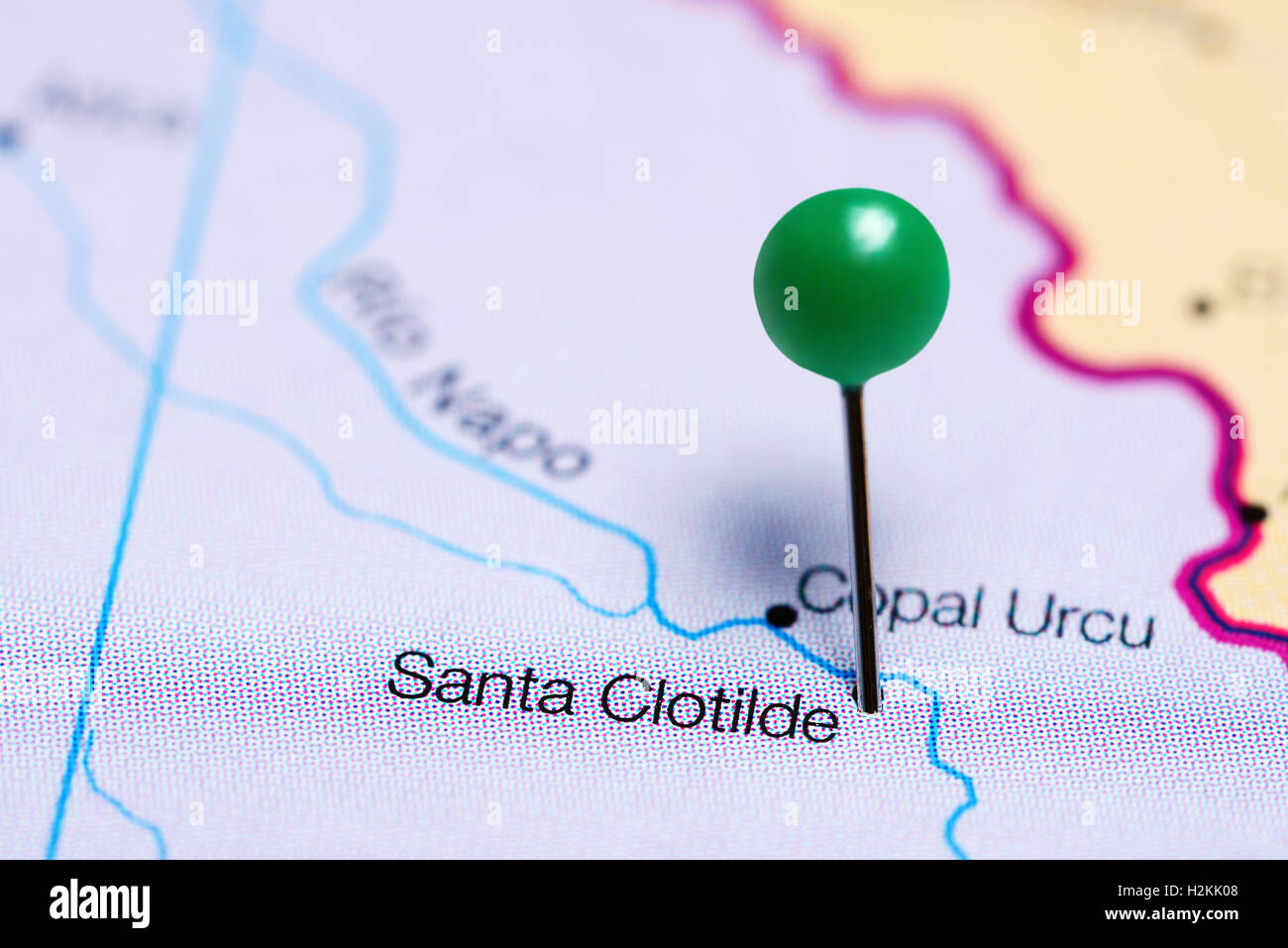 Santa Clotilde pinned on a map of Peru Stock Photo - Alamy
