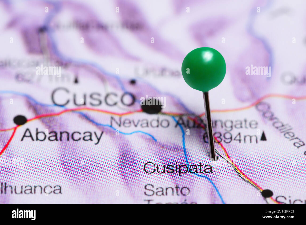 Cusipata pinned on a map of Peru Stock Photo - Alamy