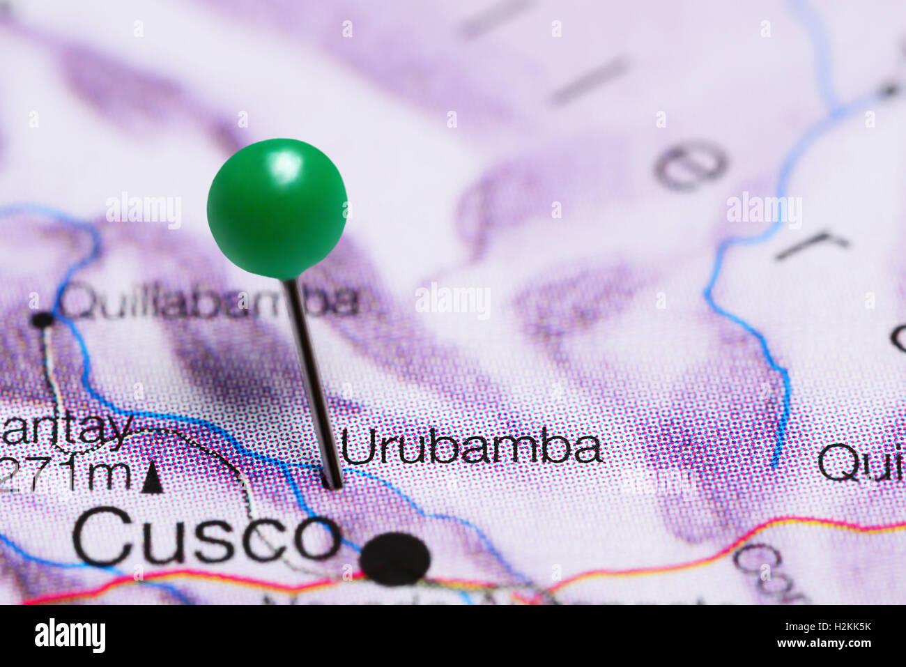 Urubamba pinned on a map of Peru Stock Photo - Alamy