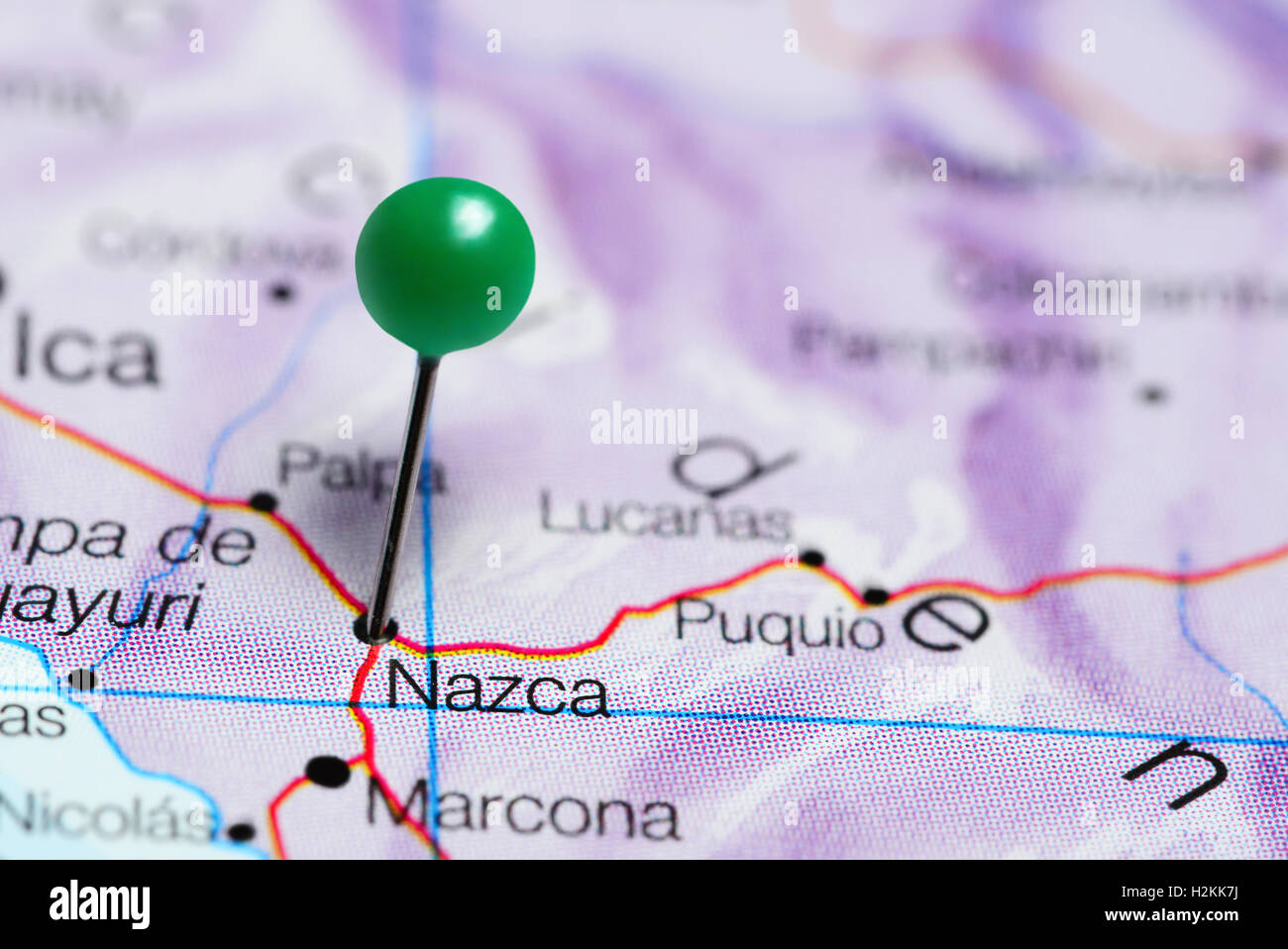 Nazca pinned on a map of Peru Stock Photo - Alamy