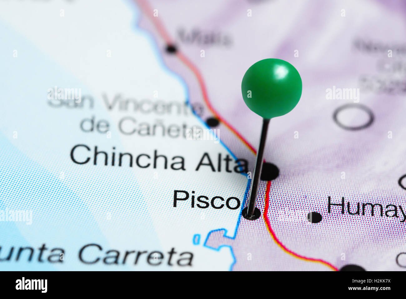 Pisco pinned on a map of Peru Stock Photo - Alamy