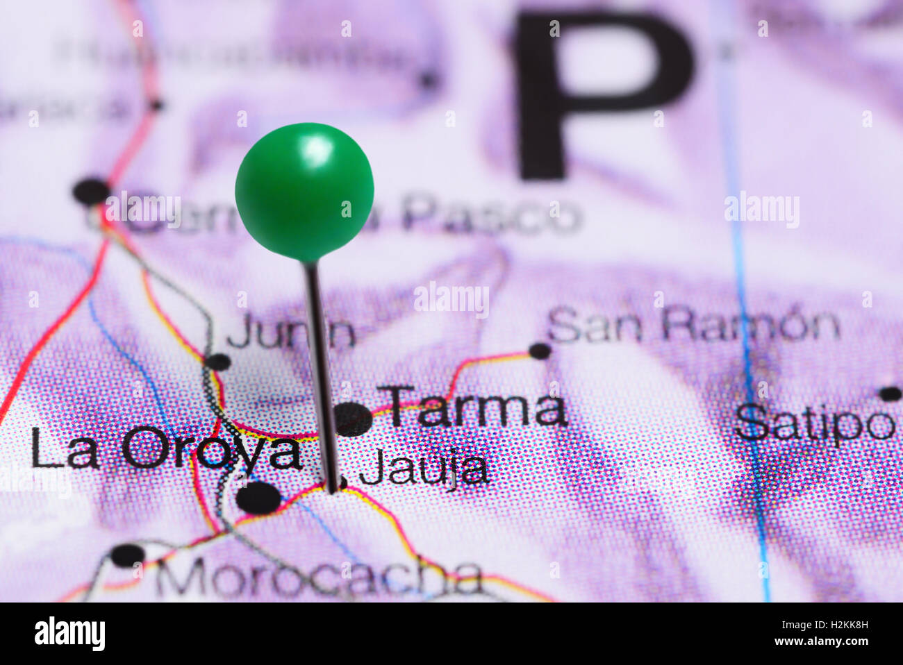 Jauja pinned on a map of Peru Stock Photo - Alamy