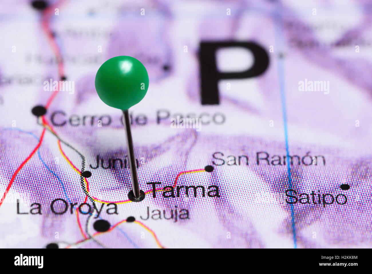 Tarma pinned on a map of Peru Stock Photo - Alamy