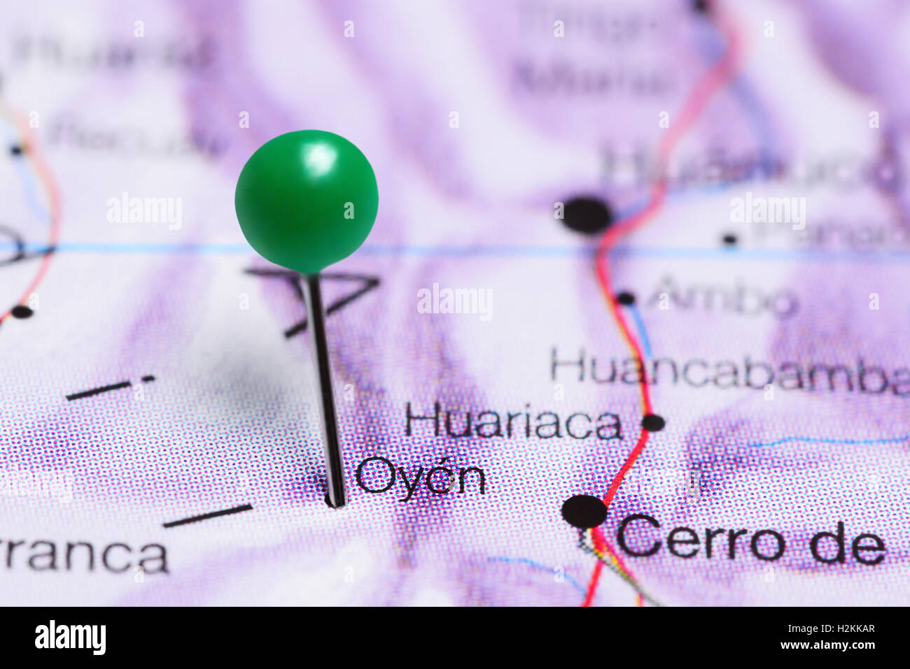 Oyon pinned on a map of Peru Stock Photo - Alamy