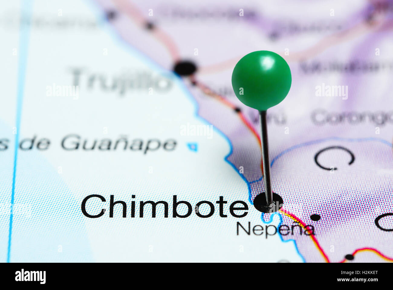 Chimbote pinned on a map of Peru Stock Photo - Alamy