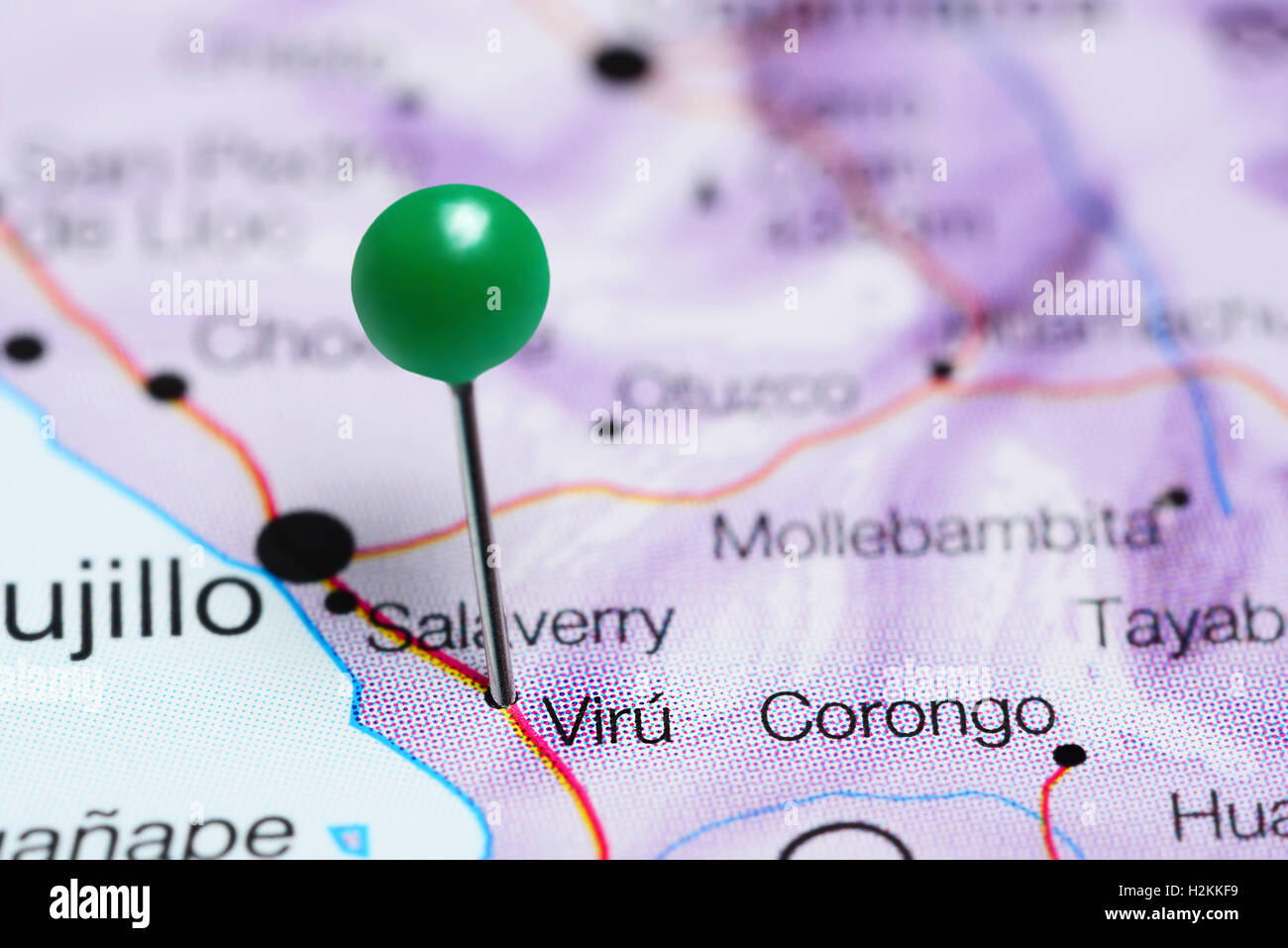 Viru pinned on a map of Peru Stock Photo - Alamy