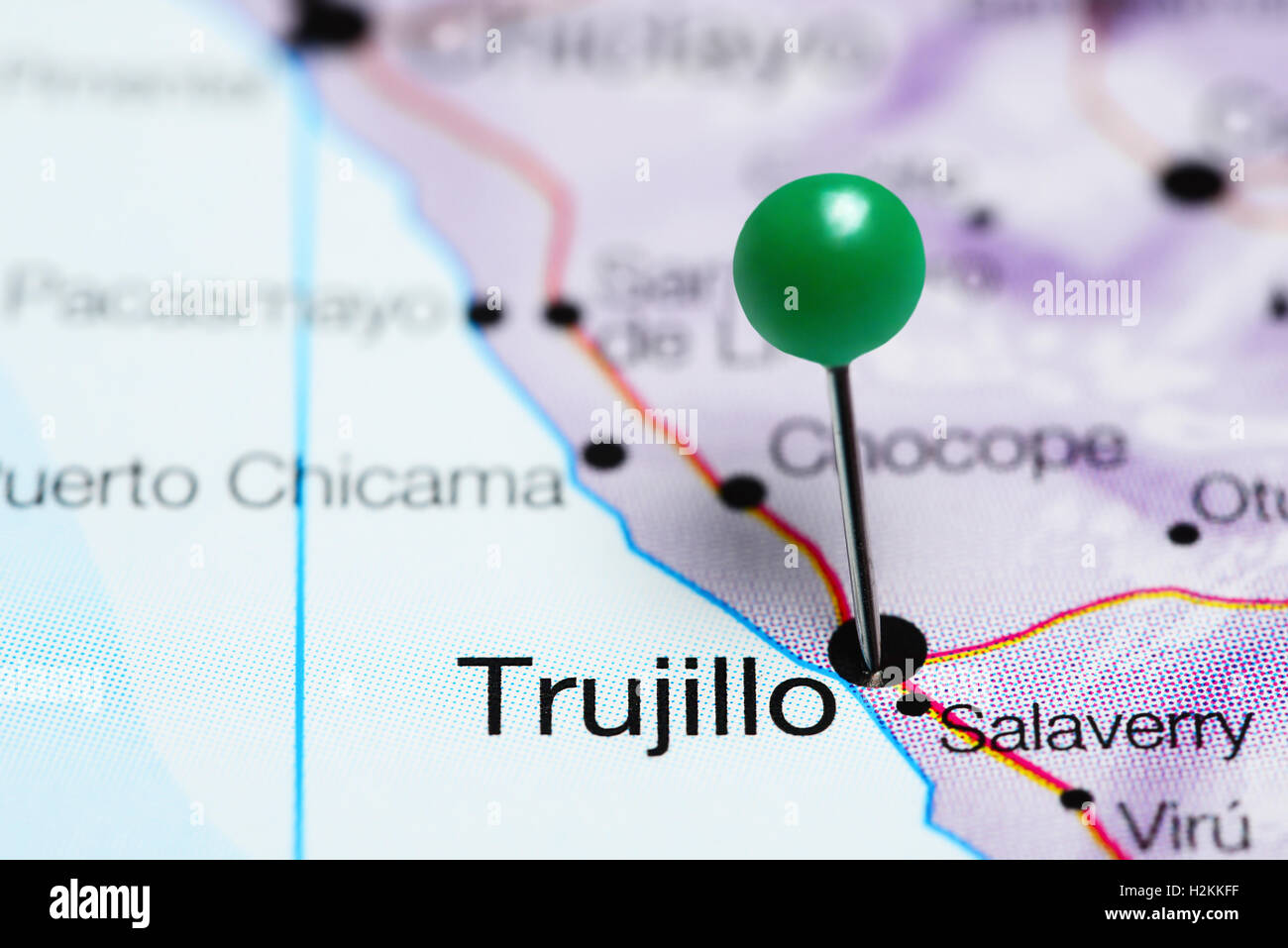 Trujillo pinned on a map of Peru Stock Photo - Alamy