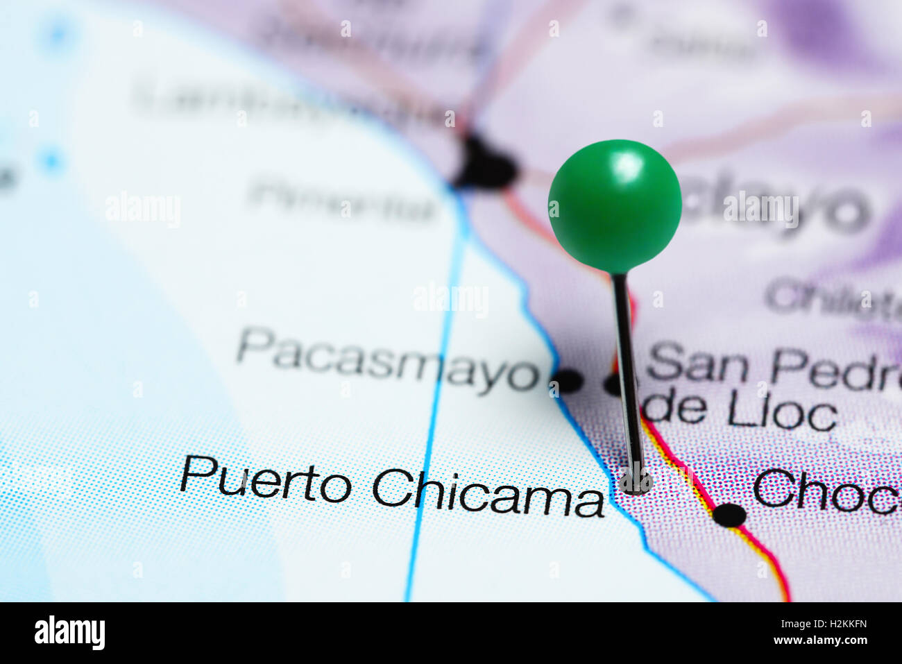 Puerto Chicama pinned on a map of Peru Stock Photo - Alamy