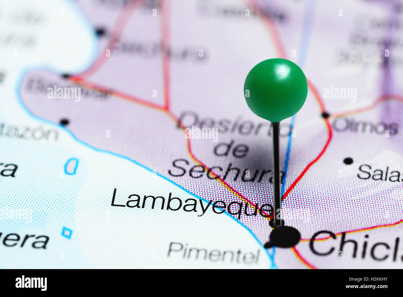 Lambayeque pinned on a map of Peru Stock Photo - Alamy