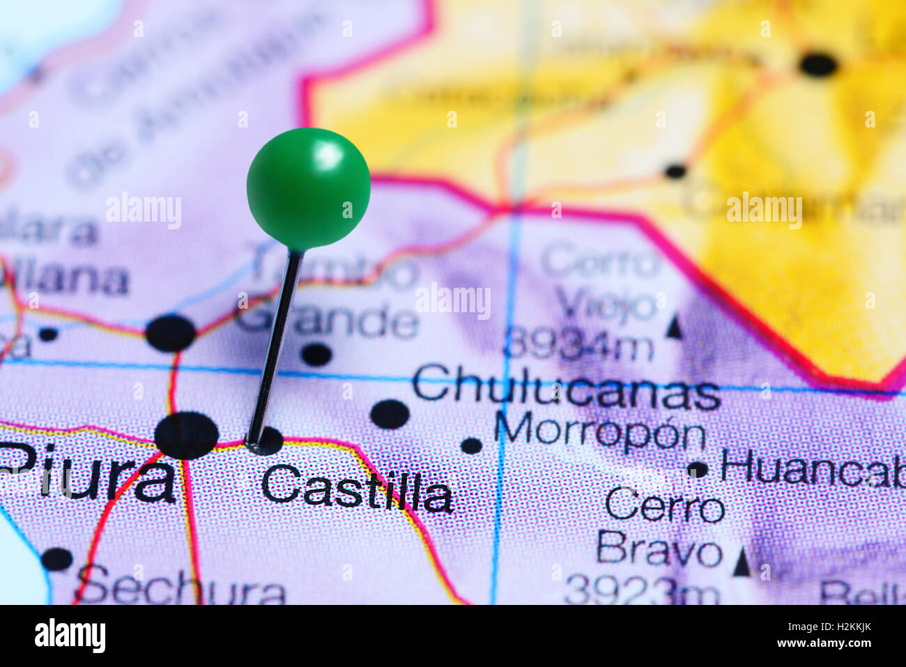 Castilla pinned on a map of Peru Stock Photo - Alamy