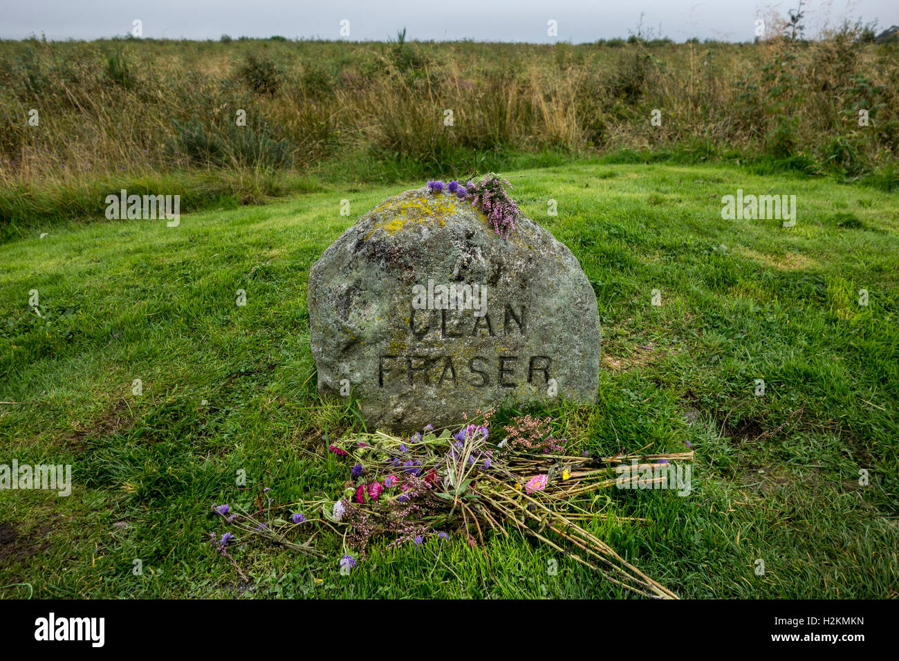 Headstone marking mass grave of fallen Jacobite soldiers of the clan ...