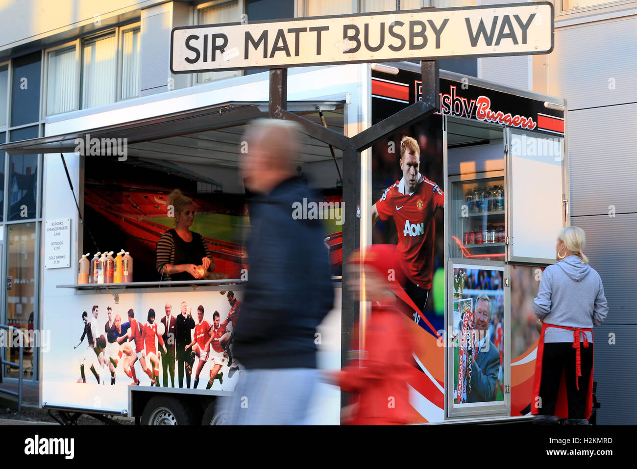 A burger stand outside the ground during the UEFA Europa League, Group ...