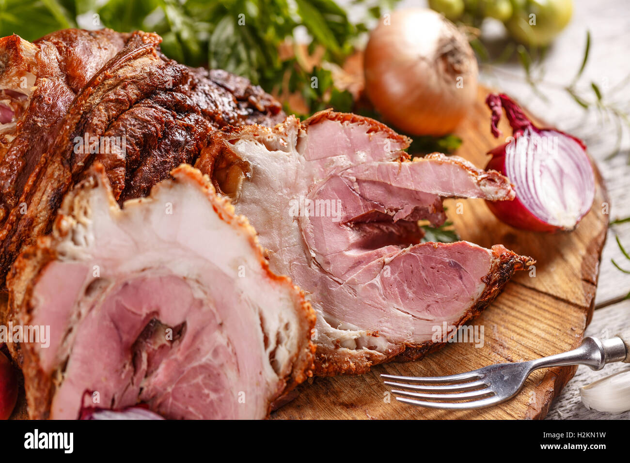 Boiled, smoked pork meat, spicy gammon Stock Photo - Alamy