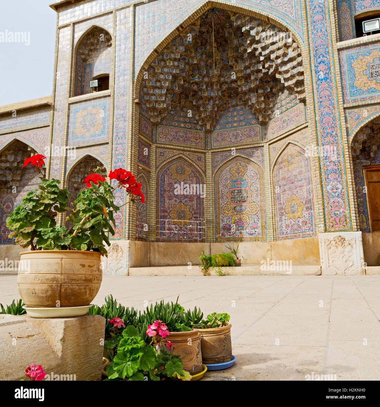 in iran the old mosque and traditional wall tile incision near minaret ...