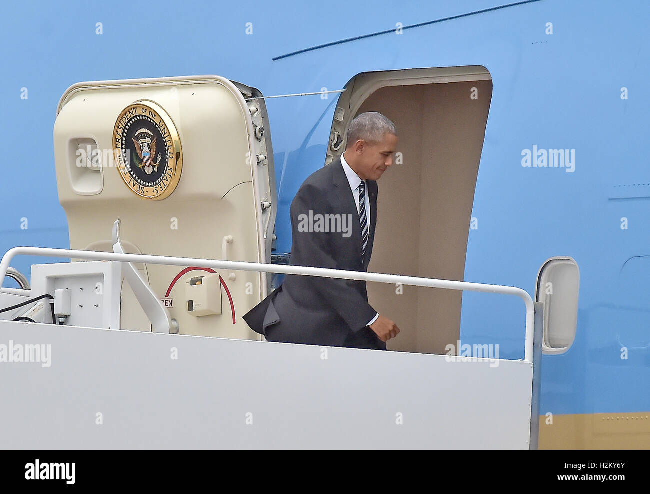 United States President Barack Obama boards Air Force One at Joint Base ...